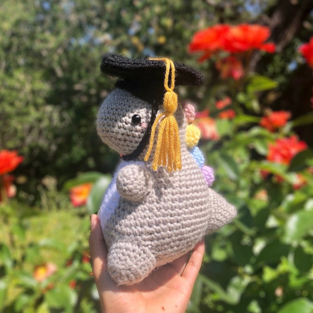 Crochet Graduation Dino, Chubby Dino Plush Graduation Gift Amigurumi ...