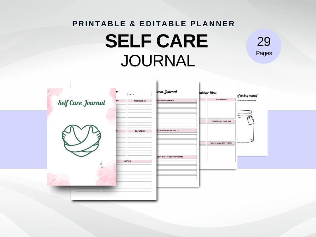 Self Care Journal Template | Editable Canva Wellness Planner - Etsy