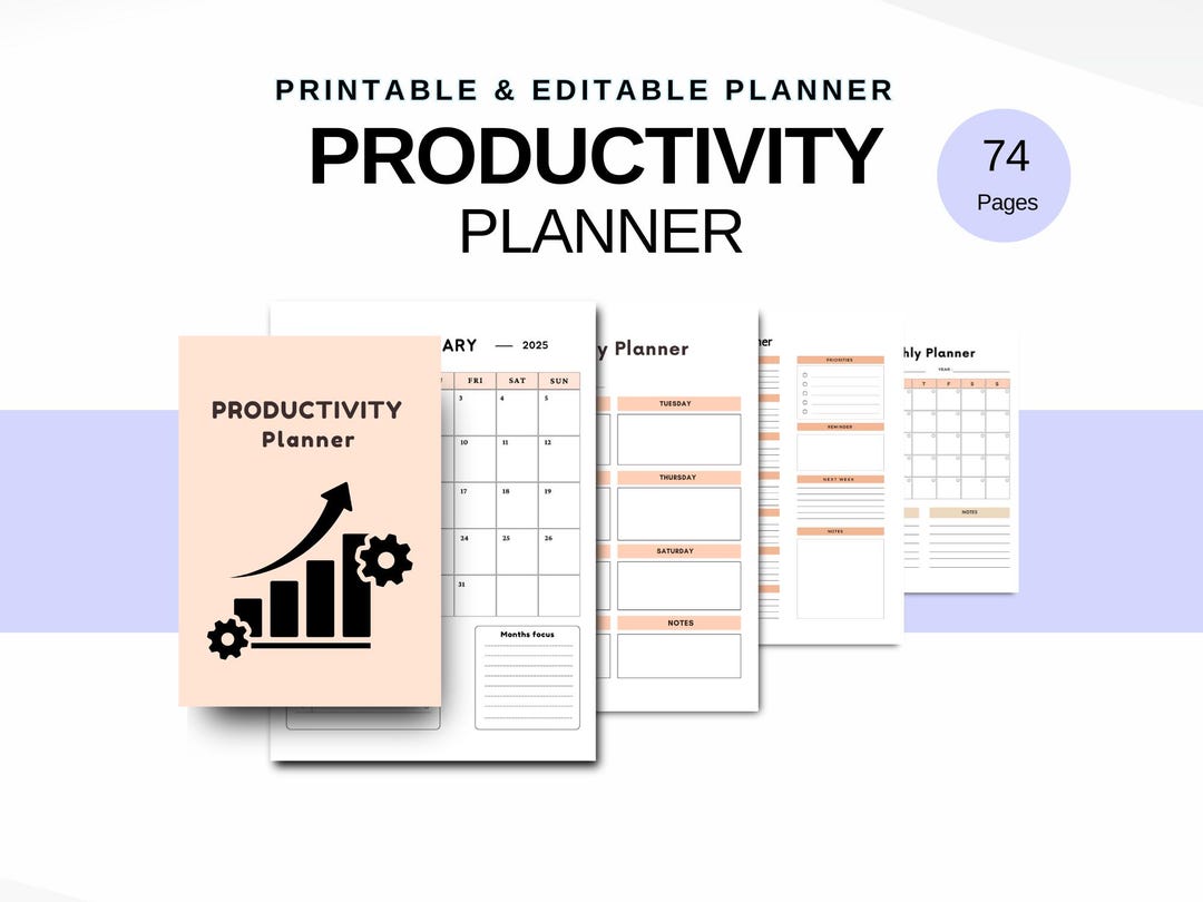Productivity Planner Template | Editable Canva Organizer - Etsy