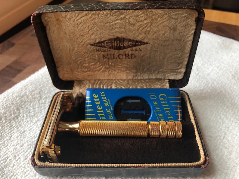 Original Gold Gillette Milord One-piece TTO Razor Set With Case ...