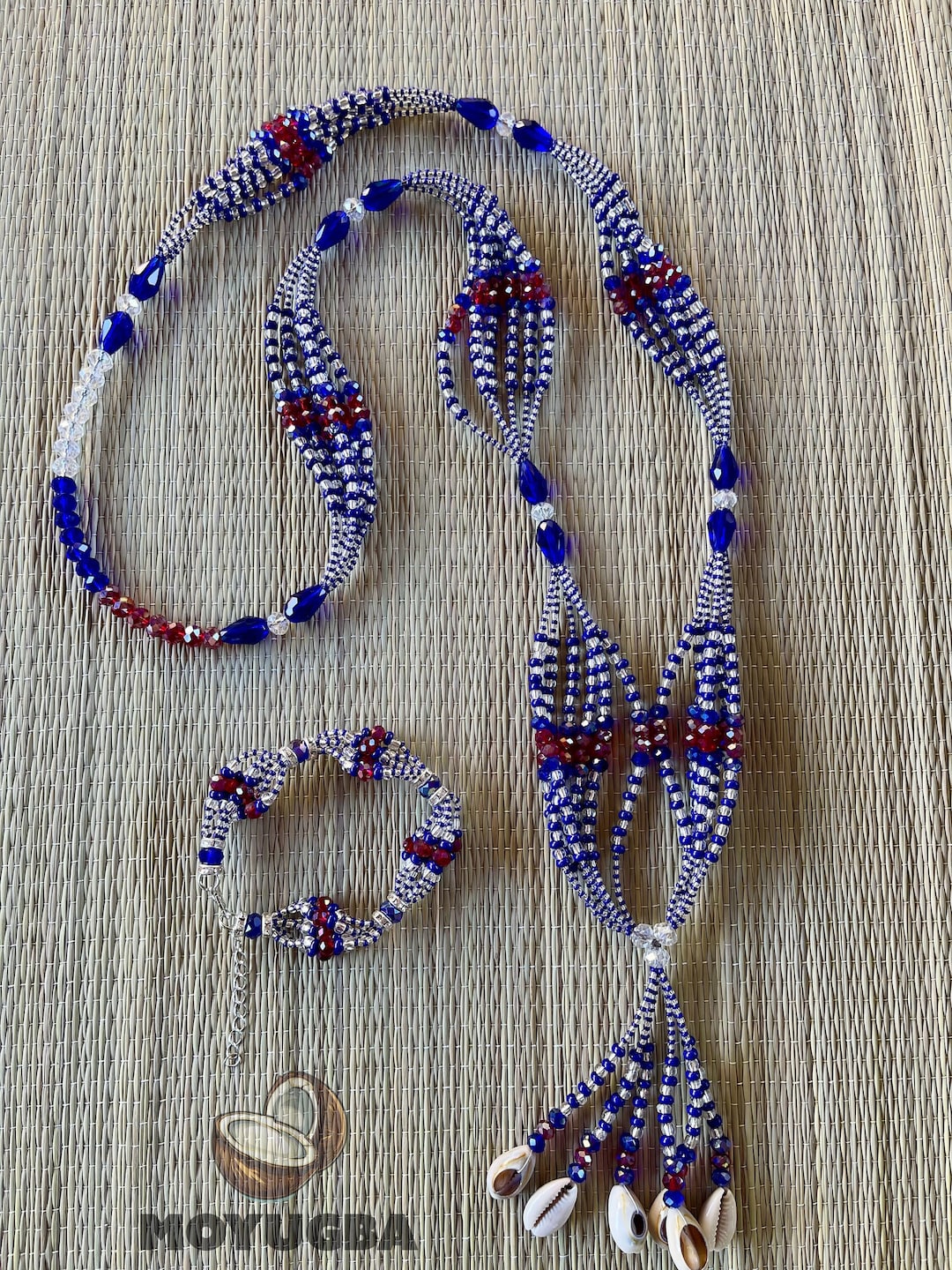 YEMAYA OKUTE Blue/red Set - Seed Beaded Mazo and Ilde - Etsy