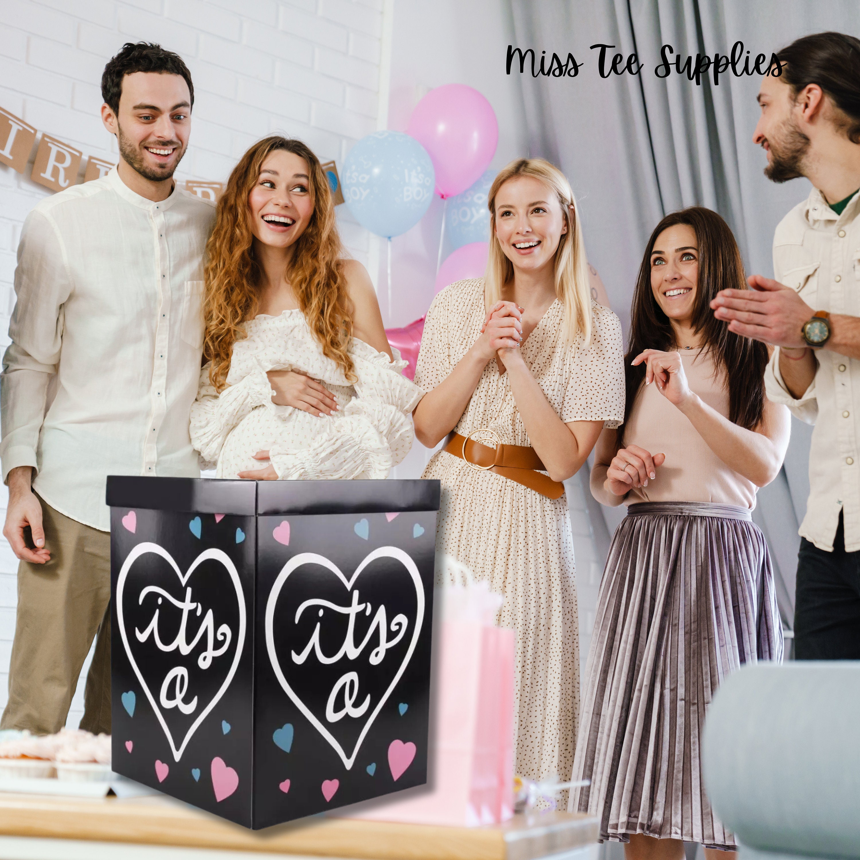 Gender Reveal Box Black Surprise Reveal Balloon Kit Gender Reveal ...