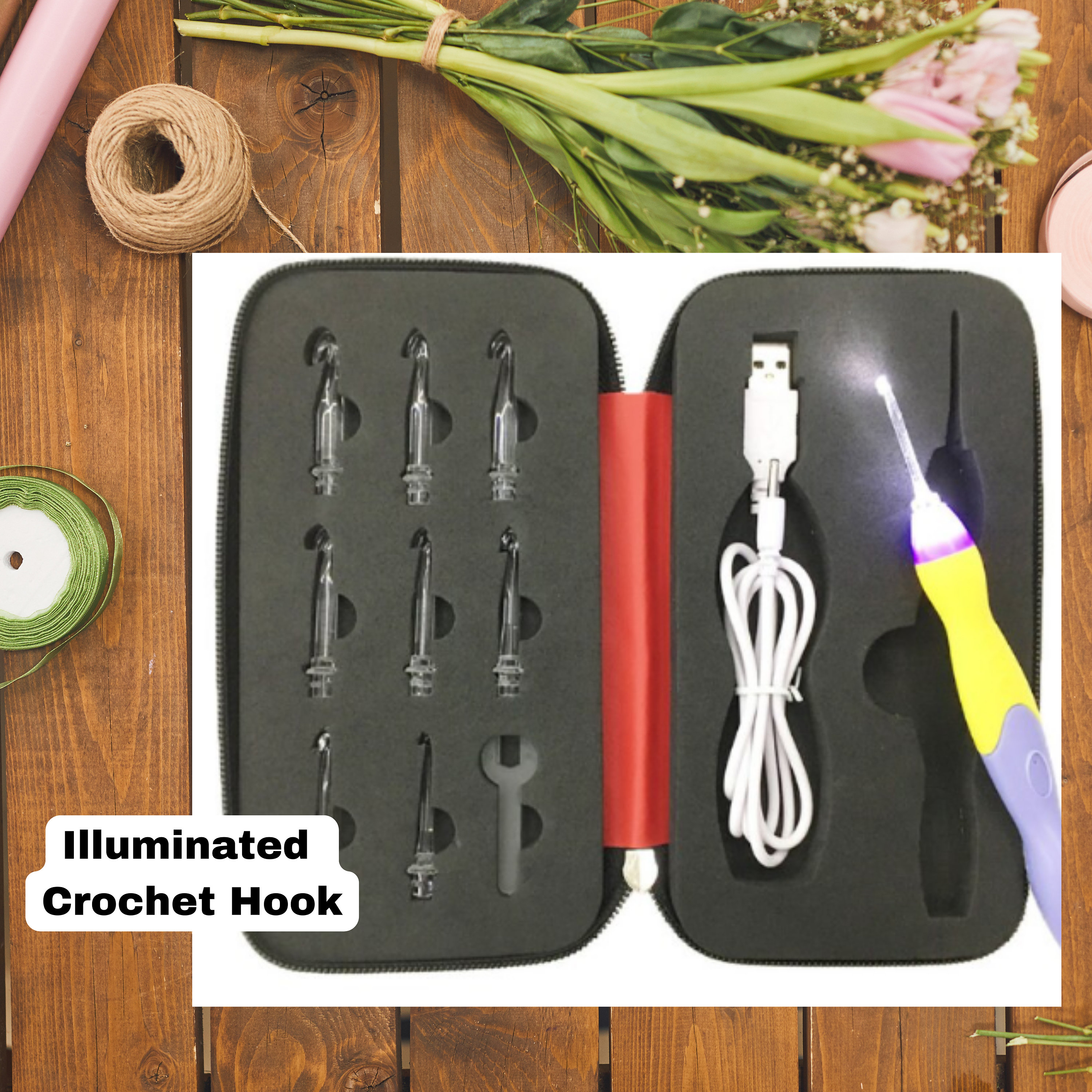 Rechargable Illuminated Crochet Hook Set 10 Pack Crochet - Etsy