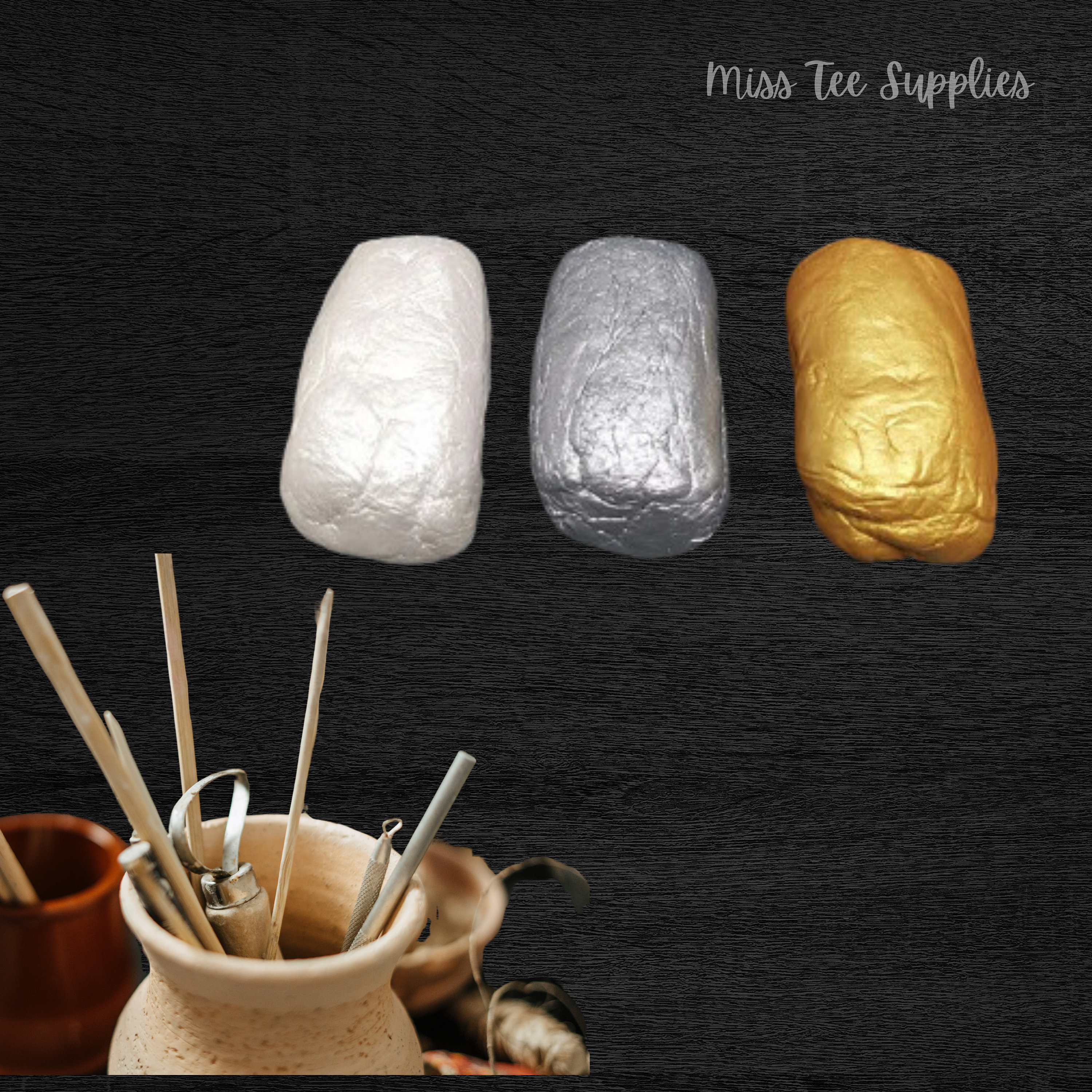 Shiny Resin Clay DIY Premium Gold Silver Pearl White 50g Pack Gold ...