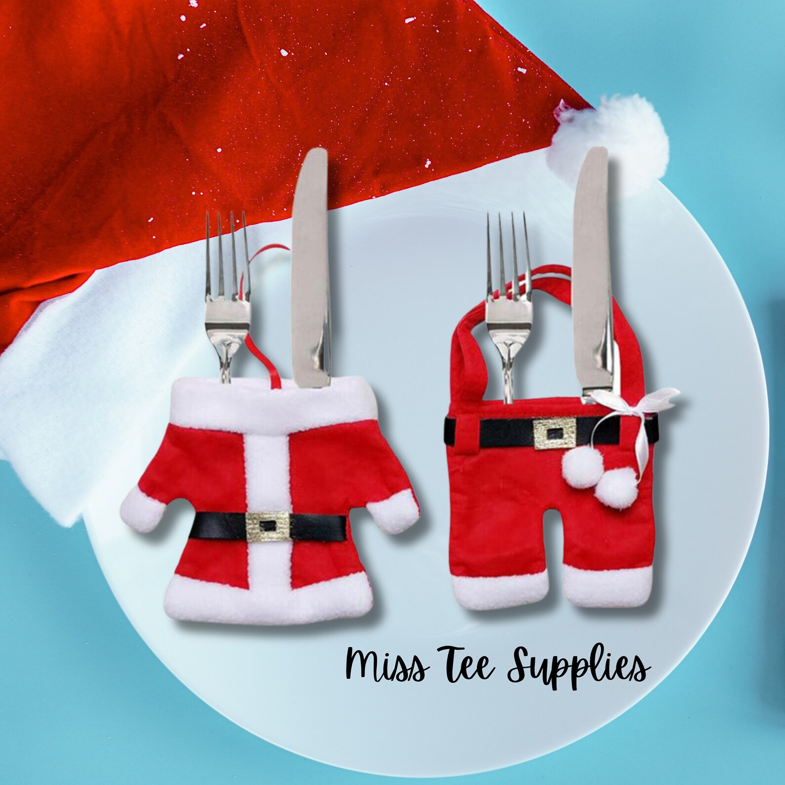 Christmas Cutlery Holder Table Setting Cute Santa Pants and Top Cutlery ...