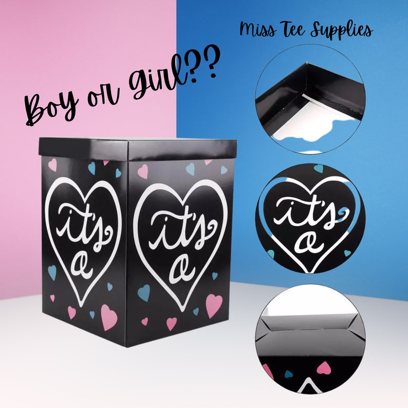 Gender Reveal Box Black Surprise Reveal Balloon Kit Gender Reveal ...