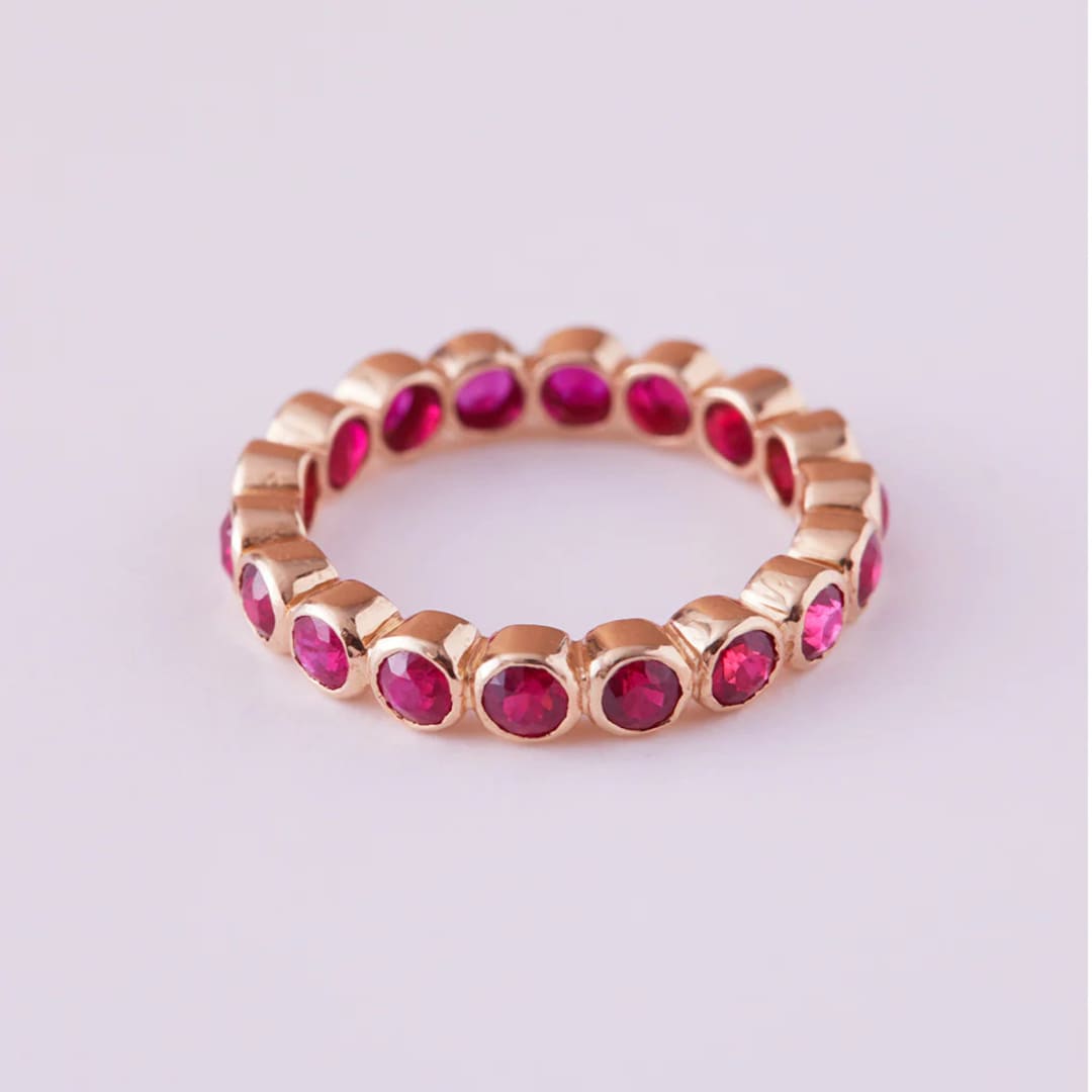 Ruby Bezel Eternity Band, 14k Gold Plated, Birthstone Wedding Ring ...