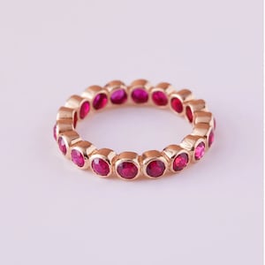 Ruby Bezel Eternity Band, 14k Gold Plated, Birthstone Wedding Ring, Stacking Ring, Ruby Eternity ...