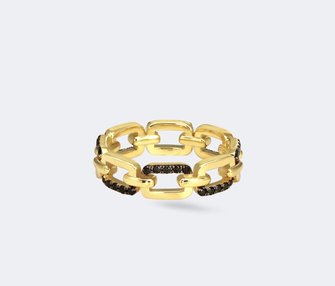 Horizon Link Black Spinel Ring , Chain Link Stackable Sterling Silver ...