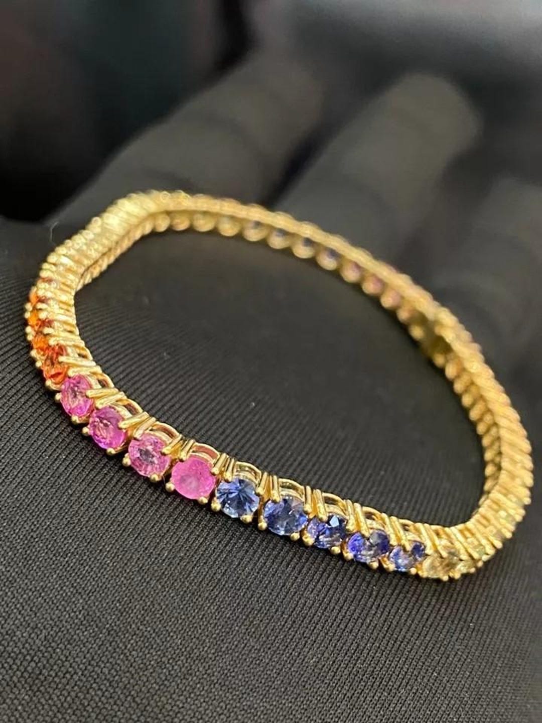 14k Rainbow Sapphire Bracelet,multi-color Sapphire Tennis Bracelet ...