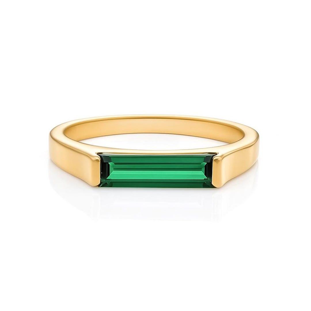 Emerald Dainty Simple Baguette Stacking Ring, Gold Minimalist Ring ...