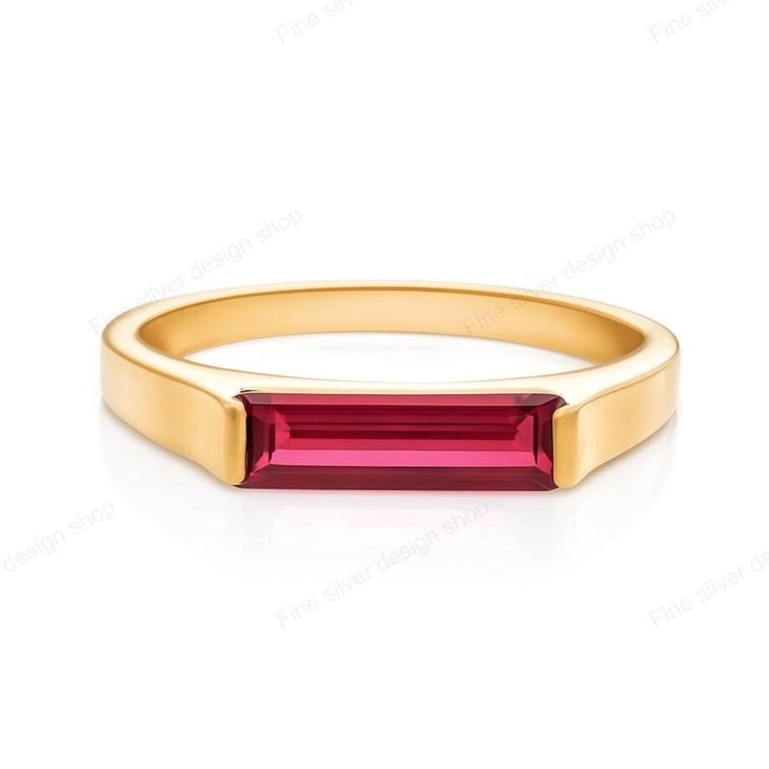 Vintage Ruby Baguette Ring Engagement Ring Delicate Ring Art Deco Ring ...