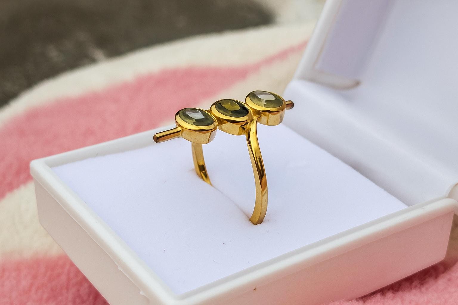 925 Lab Dirty Martini Olive Waterproof 18k Gold Statement Cocktail Ring ...