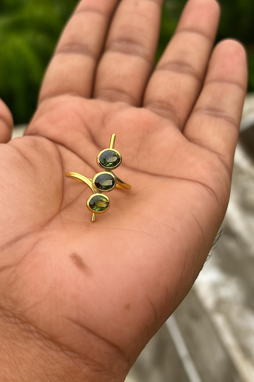 925 Lab Dirty Martini Olive Waterproof 18k Gold Statement Cocktail Ring ...