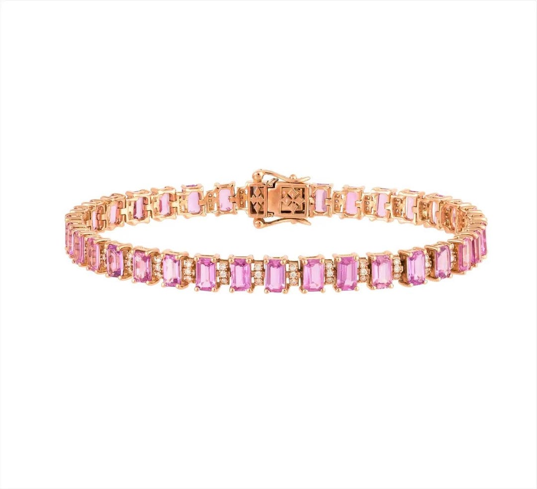 Vintage Golden Tennis Bracelet | Baguettev Pink Sapphire Diamond ...