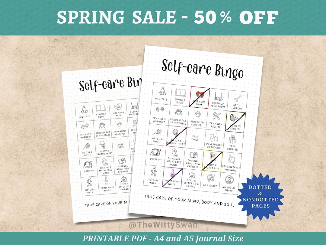Self Care Bingo Journal Pages Printable Self Care Tracker Bujo ...