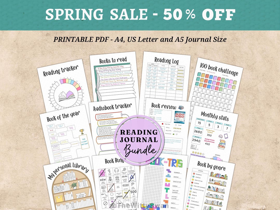Reading Journal Bundle Printable A5 Pages Reading Tracker Book Journal ...