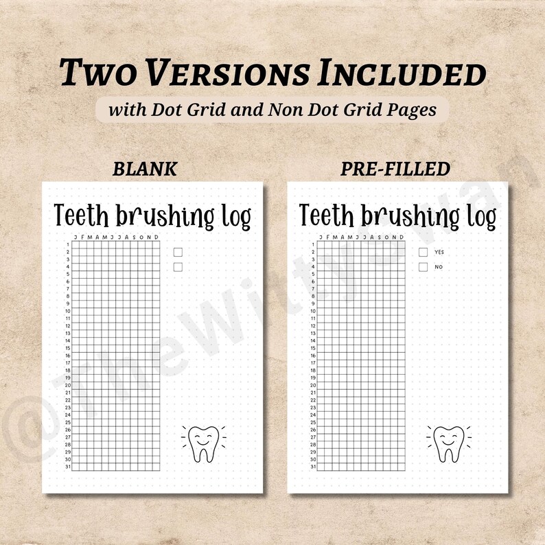 Teeth Brushing Tracker Journal Pages Printable Yearly Tracker Bujo ...