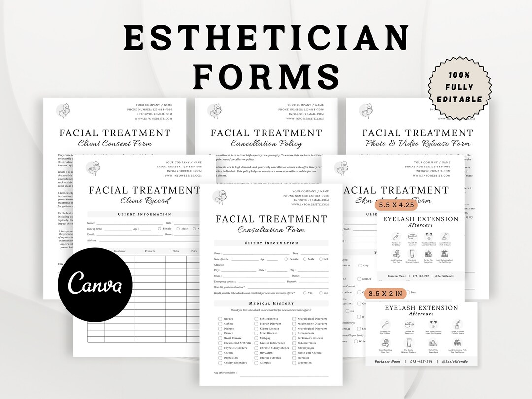Facial Treatment Forms, Esthetician Forms Bundle, Skincare Forms ...