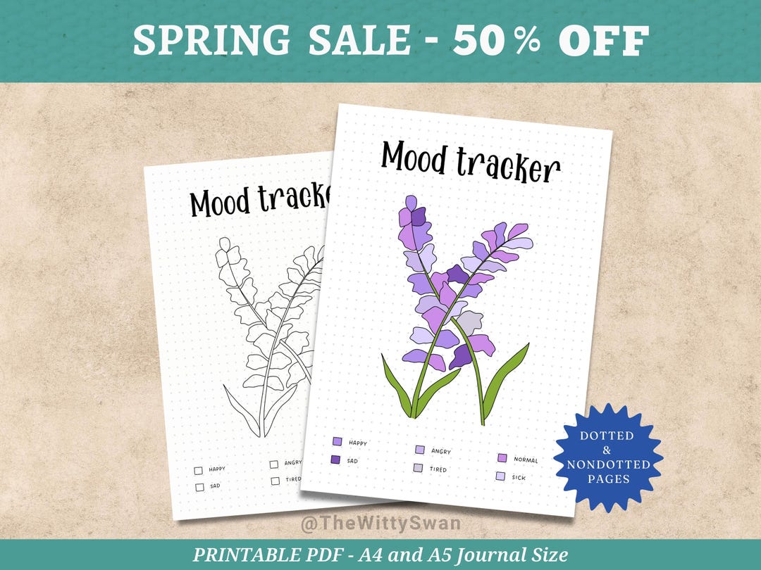 Lavender Mood Tracker Journal Pages Printable Mood Habit Tracker Bujo ...