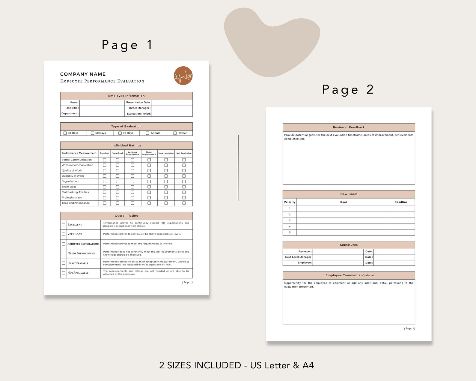 Employee Performance Evaluation Template, Employee Review Template, HR ...