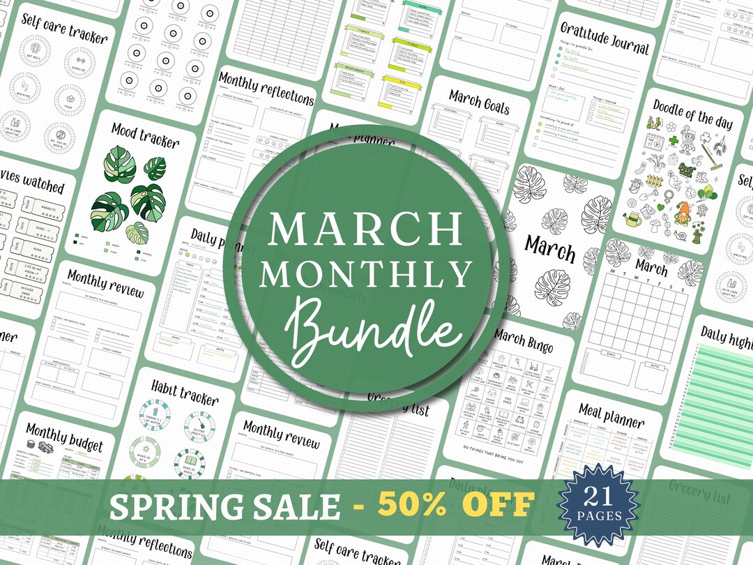 March Journal Pages Printable A5 Planner March Bundle Monthly Trackers ...