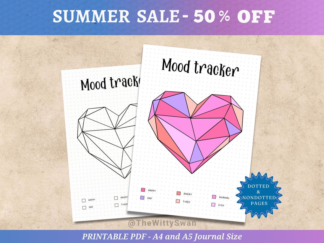 Heart Mood Tracker Journal Pages Printable Mood Habit Tracker Bujo ...