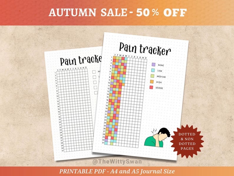 Pain Tracker Journal Pages Printable Health Tracker Yearly Tracker Pain ...