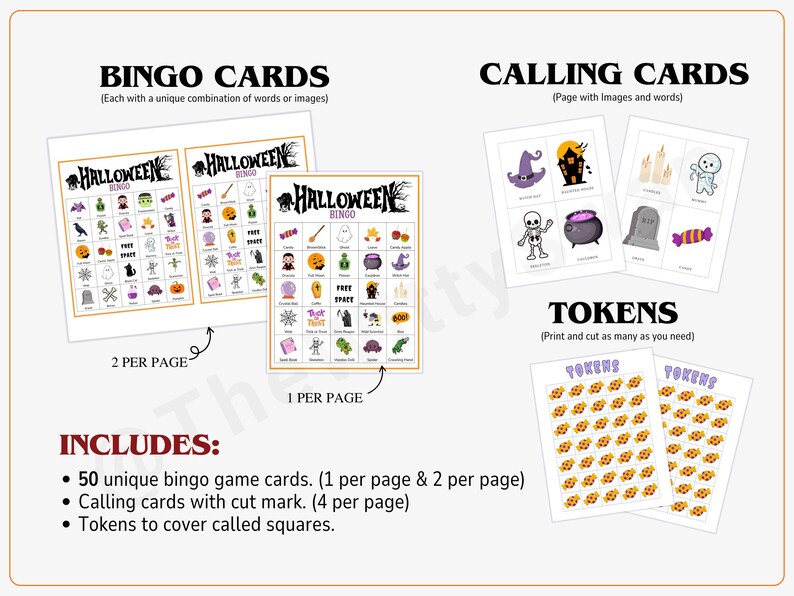 50 Halloween Bingo Cards, Printable Party Games, Spooky Kids Game ...