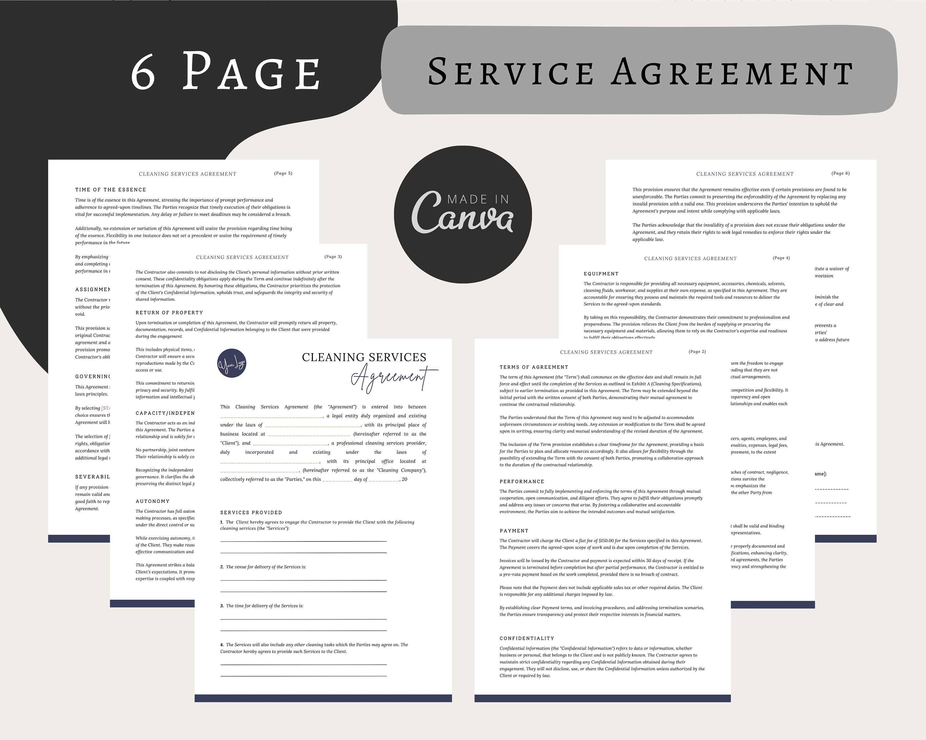 Cleaning Contract Bundle, Editable Cleaning Service Contract Template ...