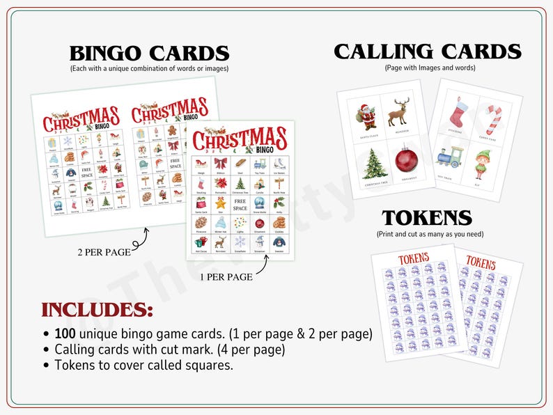 100 Christmas Bingo Cards Printable Party Games Christmas Game Cards ...