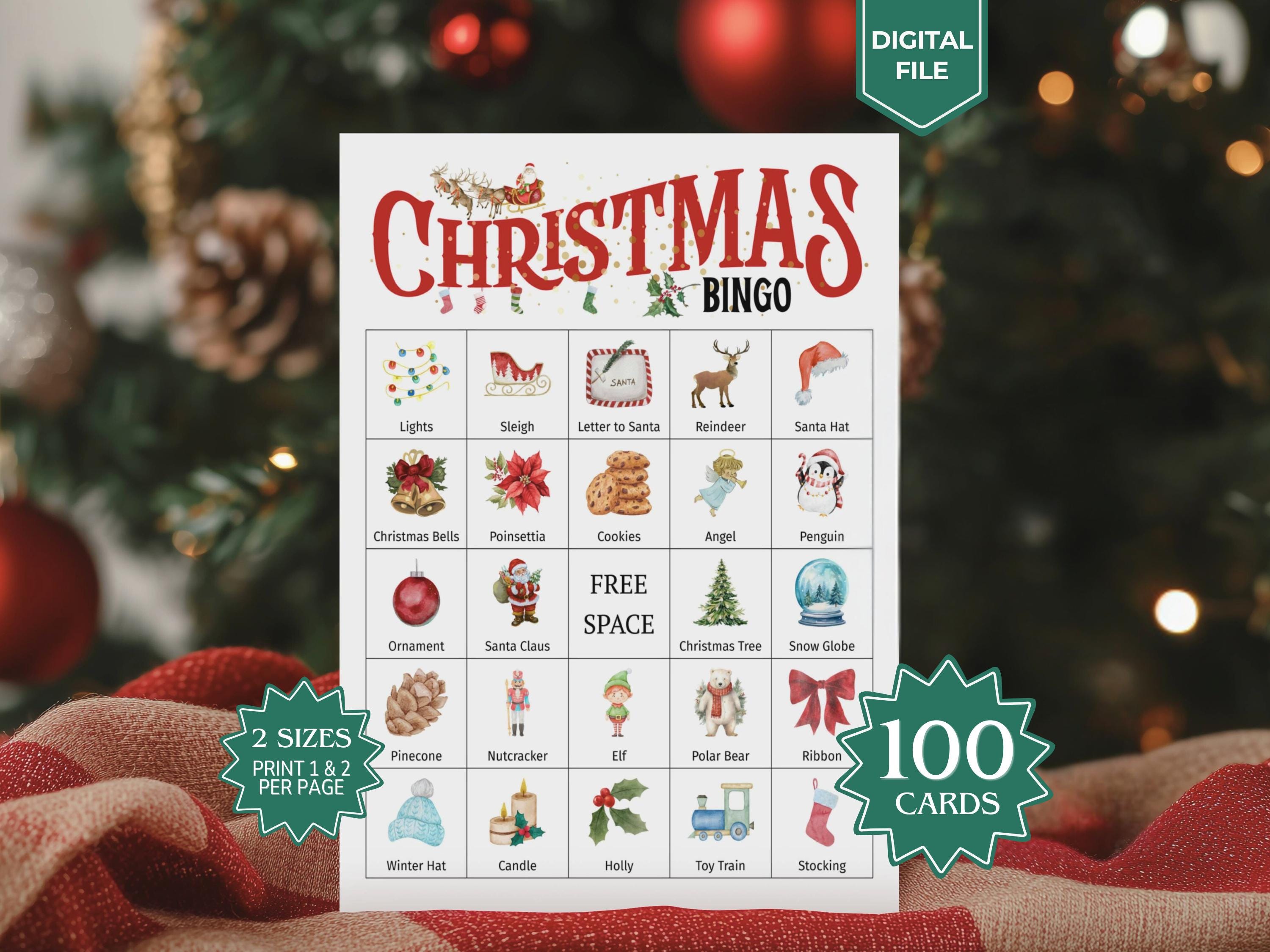 100 Christmas Bingo Cards Printable Party Games Christmas Game Cards ...