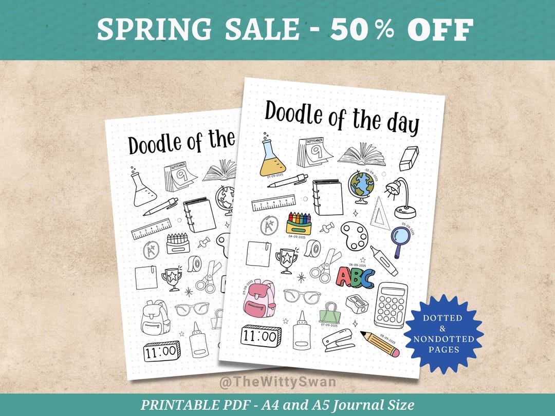 Doodle of the Day Journal Pages Printable Monthly Doodle of the Day A5 ...