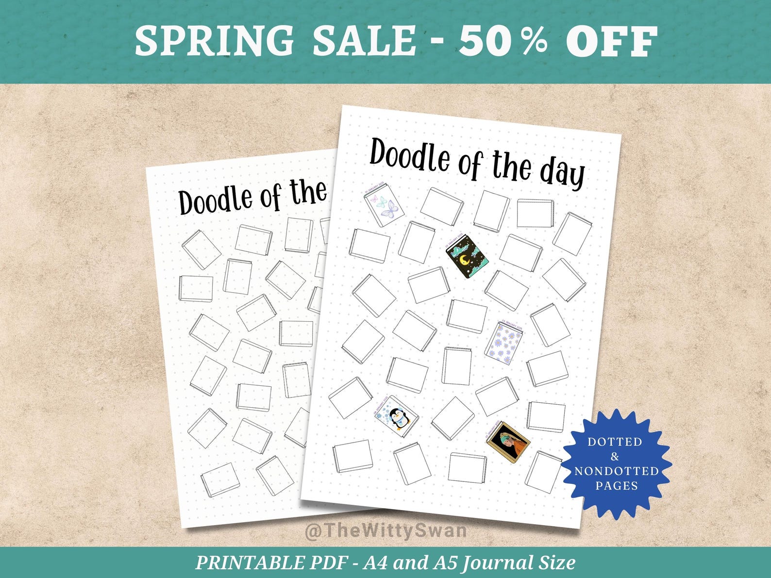 Book Doodle Journal Pages Printable Monthly Doodle of the Day A5 Insert ...
