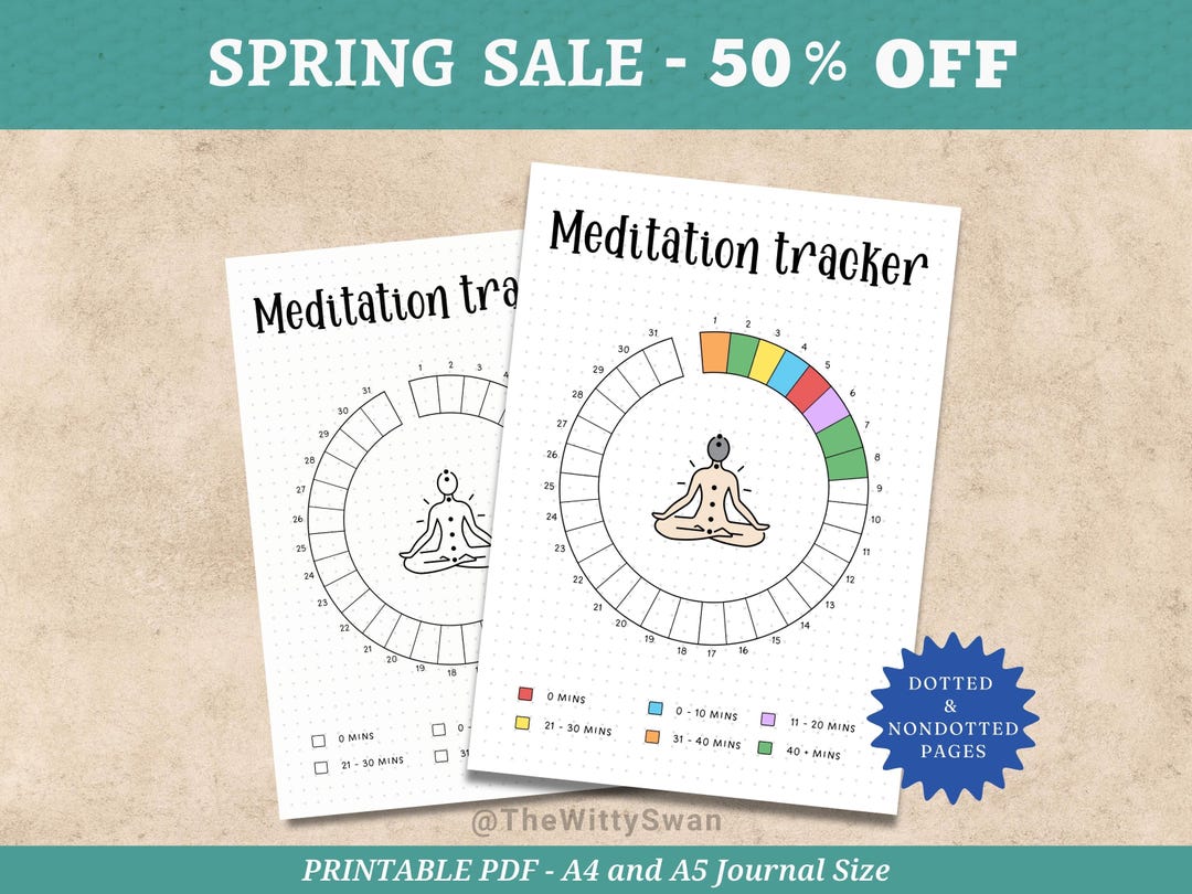 Meditation Tracker Journal Pages Printable Self Care Tracker Bujo ...