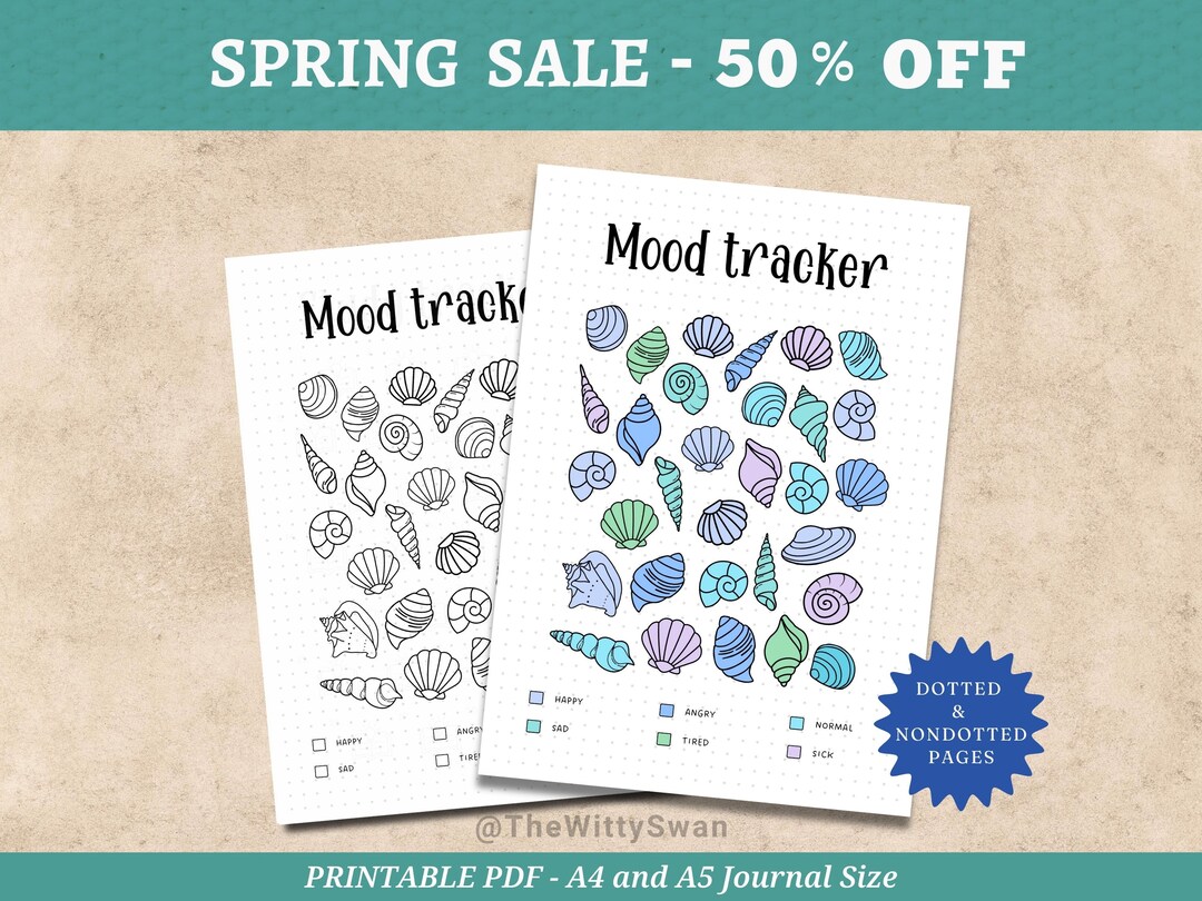 Sea Shells Mood Tracker Journal Pages Printable Mood Habit Tracker Bujo ...