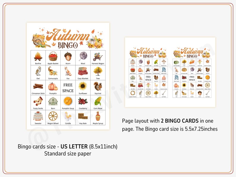 Fall Autumn Bingo Cards 100 Printable Party Games Thanksgiving Bingo ...