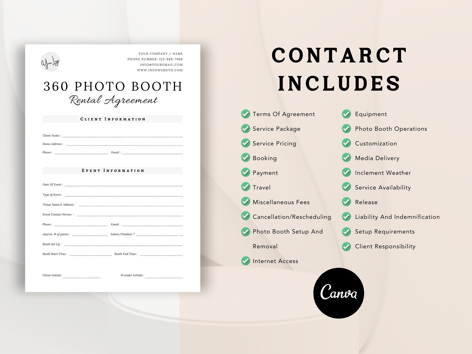 360 Photo Booth Contract Template, Photo Booth Template, Canva Contract ...
