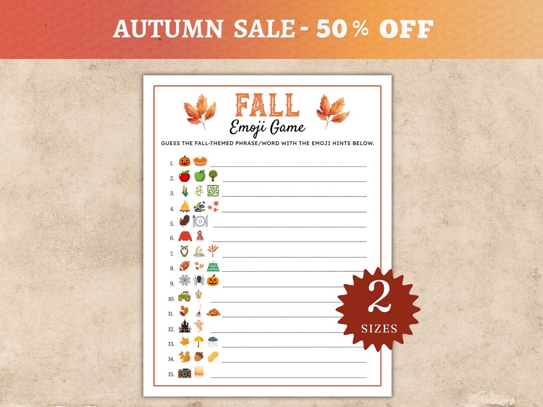 Fall Emoji Pictionary Game Printable Autumn Activities Fall Game for ...