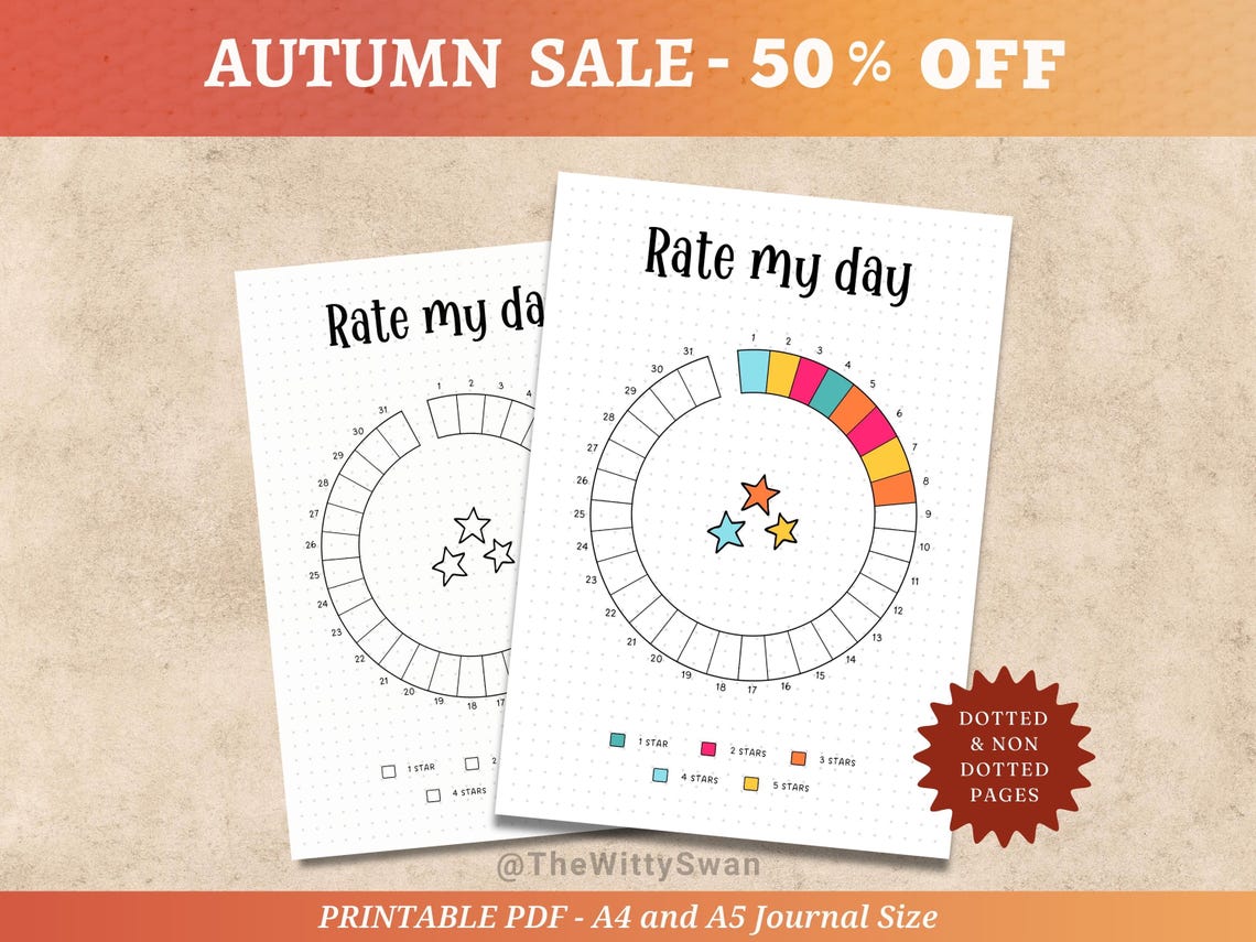 Rate My Day Tracker Printable Journal Pages Wheel Tracker Bujo ...