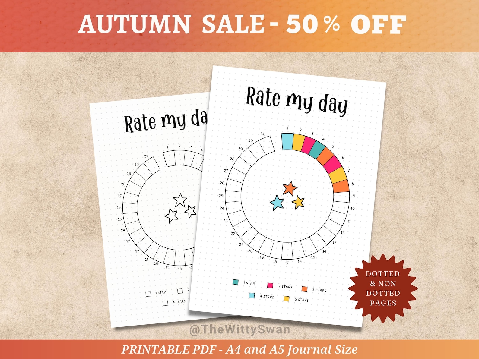 Rate My Day Tracker Printable Journal Pages Wheel Tracker Bujo ...