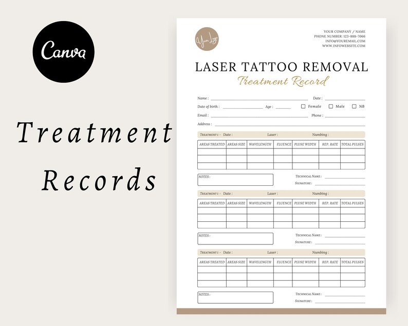 Laser Tattoo Removal Bundle, Client Consent Form, Editable Esthetician ...