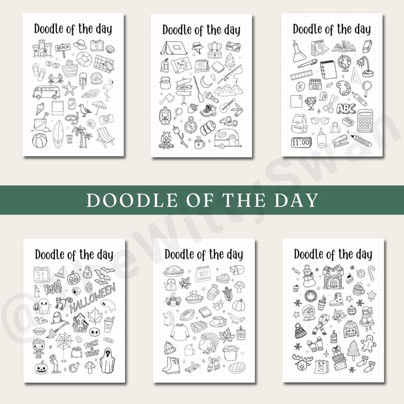 Doodle of the Day Bundle Printable Journal Pages Monthly Doodle of the ...