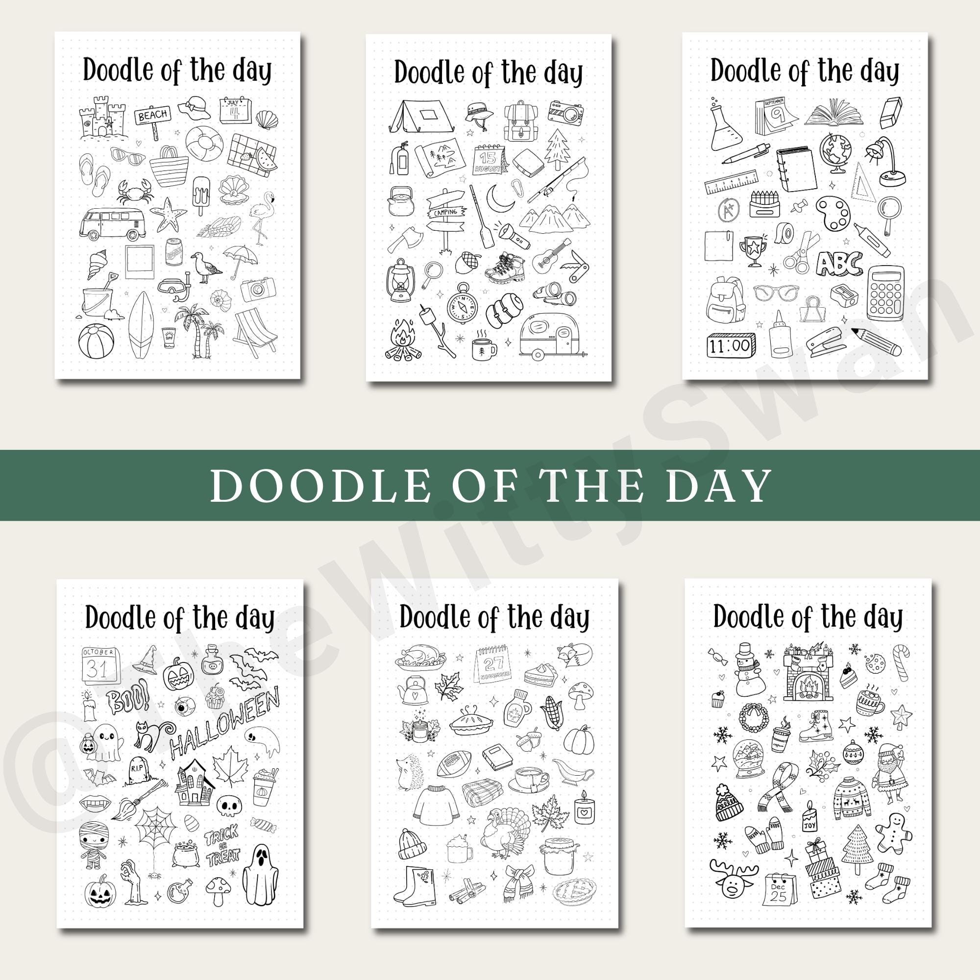 Doodle of the Day Bundle Printable Journal Pages Monthly Doodle of the ...
