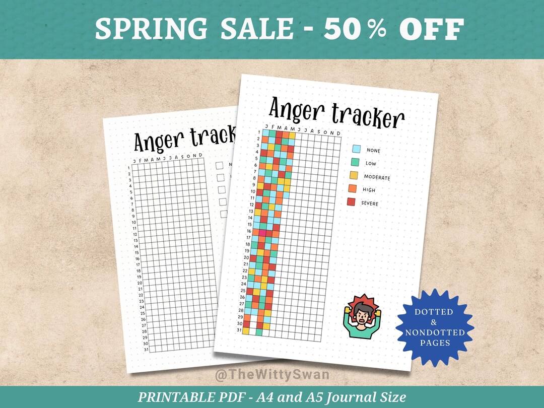 Anger Tracker Printable Journal Pages Mental Health Tracker Yearly ...