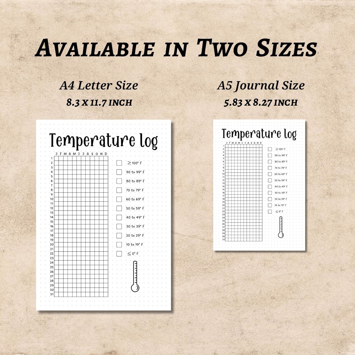 Temperature Tracker Journal Pages Printable Yearly Tracker Bujo ...