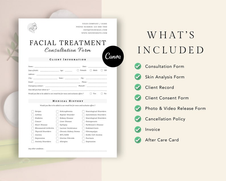 Editable Esthetician Templates, Facial Treatment Forms, Printable ...