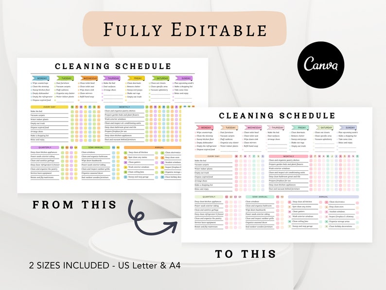 Editable Cleaning Schedule, Cleaning Checklist Printable, Weekly ...