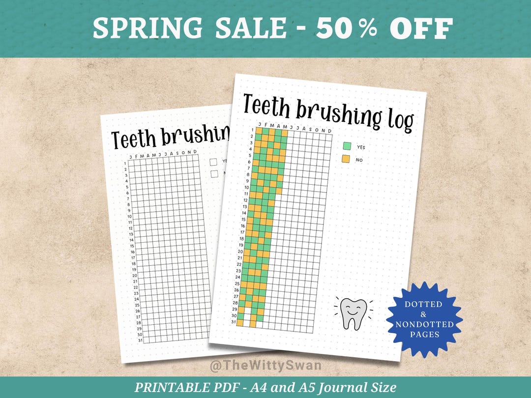Teeth Brushing Tracker Journal Pages Printable Yearly Tracker Bujo ...