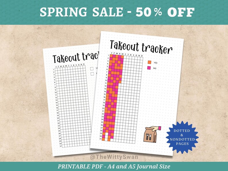 Takeout Tracker Journal Pages Printable Yearly Tracker Eating Tracker ...